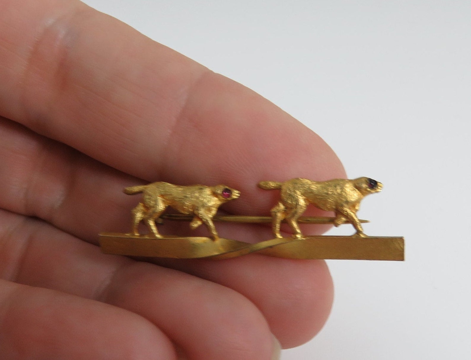 Victorian Gold Filled Dog Brooch Pin Ruby Eyes | Etsy