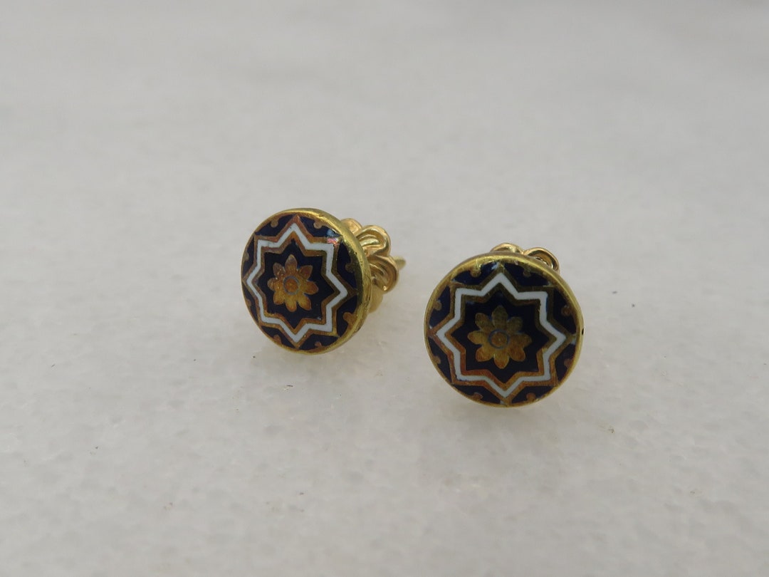 Antique 18k Enamel Screw Back Post Earrings. - Etsy