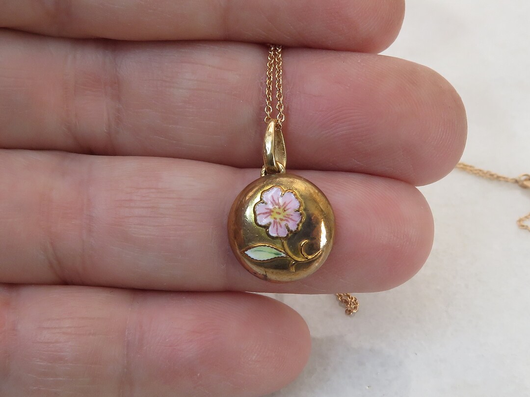 Victorian 14K Rose Gold Enamel Pendant Necklace. - Etsy