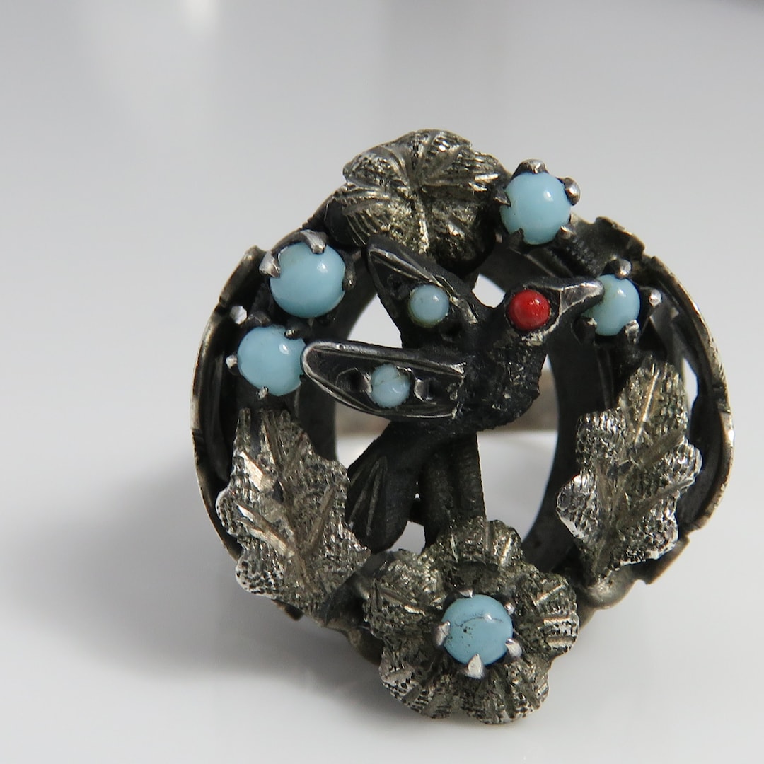 Victorian Sterling Silver Bird Turquoise Ring Estate 1900'S SZ 4.75. - Etsy
