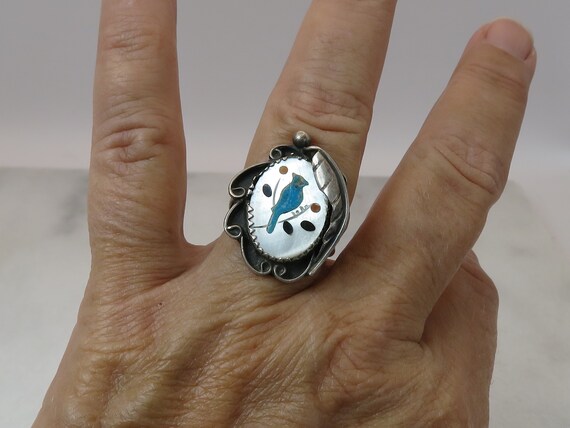 Vintage Sterling Silver Zuni Blue Bird Inlay Ring. sz… - Gem