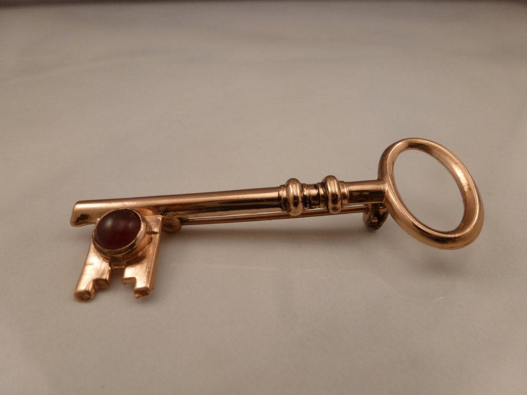 Vintage Sterling Coro Rose Gold Wash Key Brooch Red Stone. - Etsy