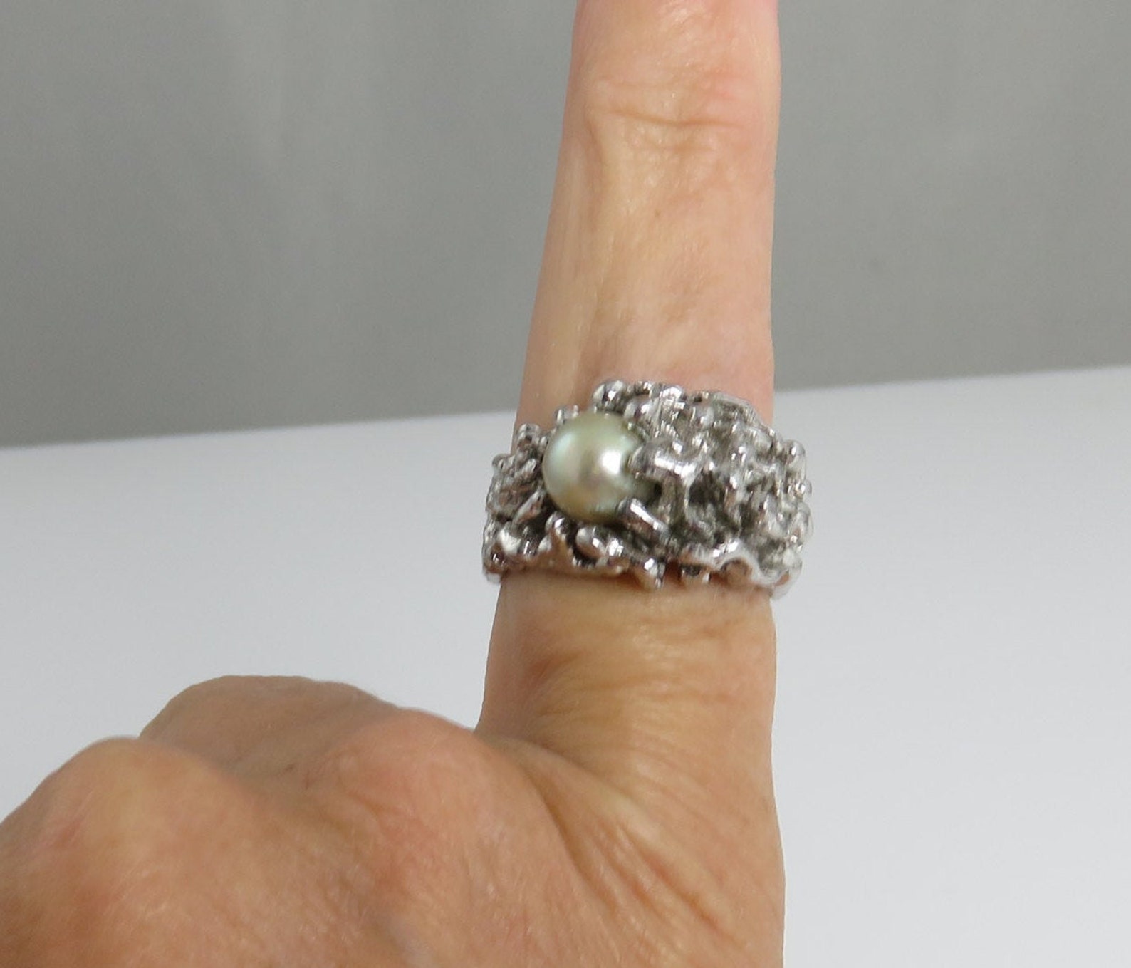 Vintage Sterling Silver Brutalist Modernist Pearl Ring. Heavy - Etsy