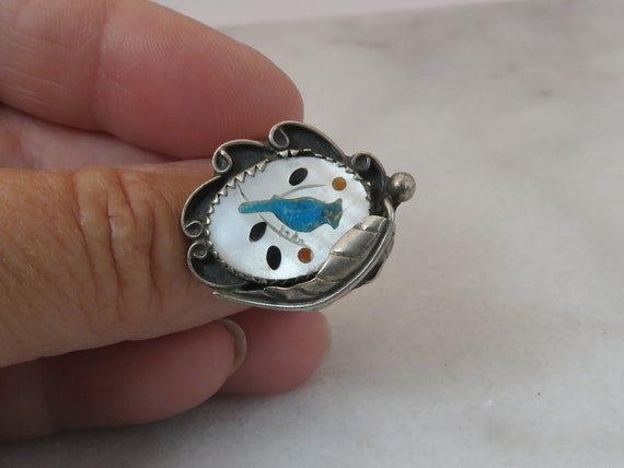 Vintage Sterling Silver Zuni Blue Bird Inlay Ring. sz… - Gem