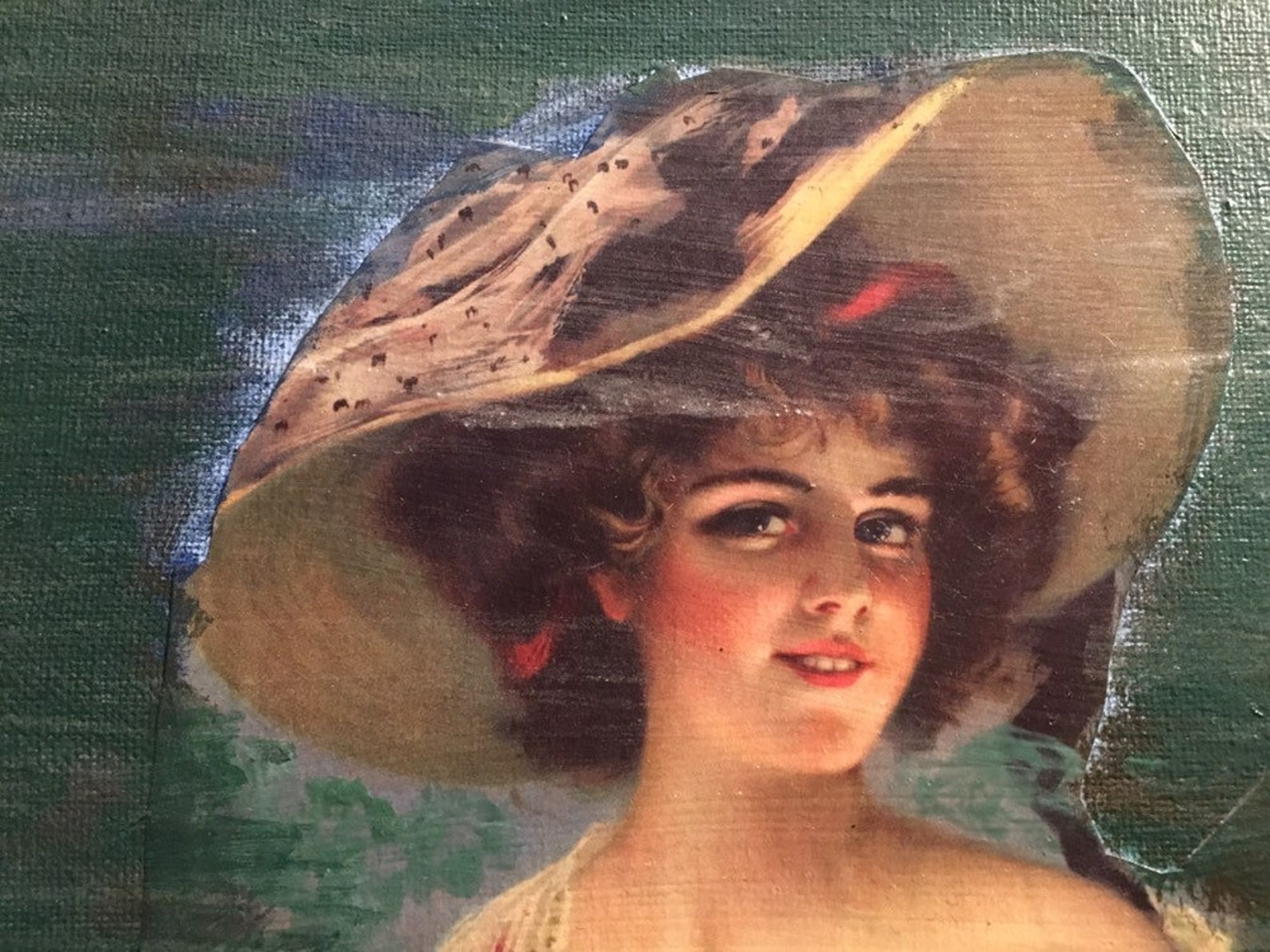 Art Collage Victorian Lady and Roses on Painted Dark Green - Etsy