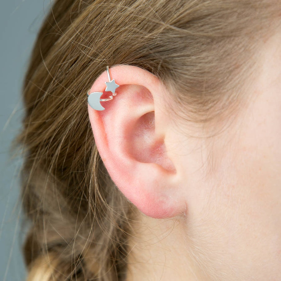 Silver Moon and Stars Ear Cuffs - Etsy UK