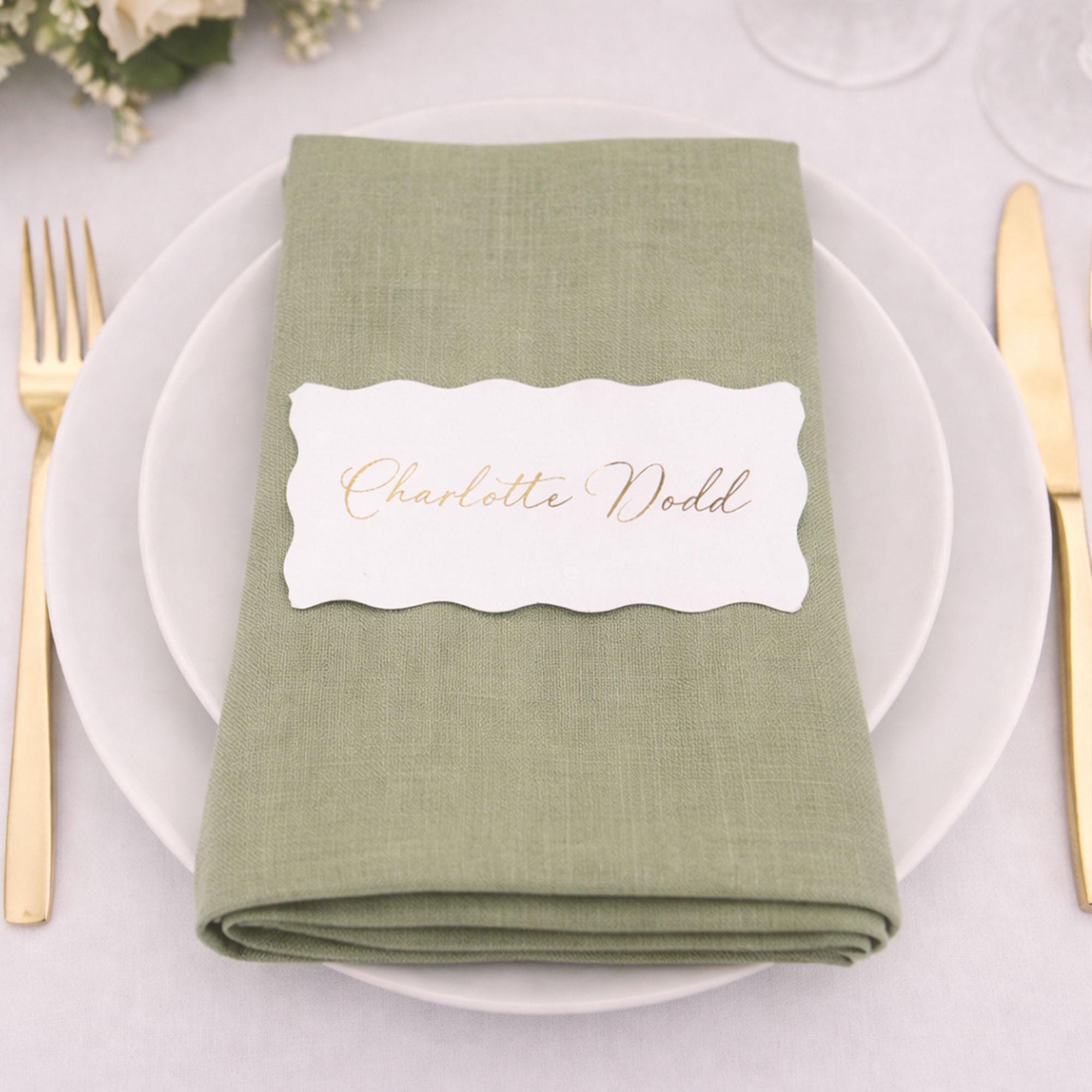 Custom Place Cards, Personalised White Wavy Edge Wedding Place Cards ...