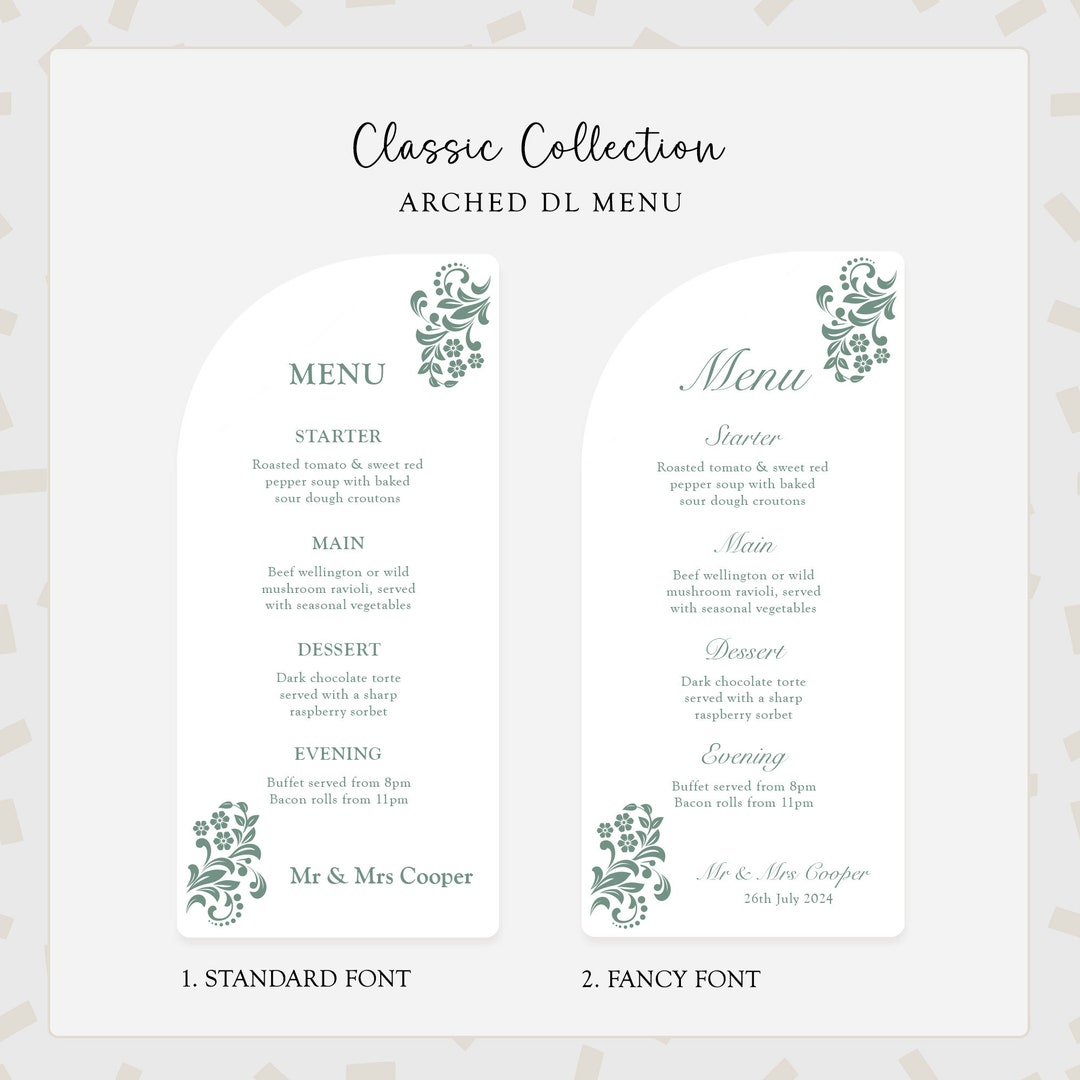 Size Of Menu Cards For Wedding Wedding Breakfast Menu Cards - Paper ...