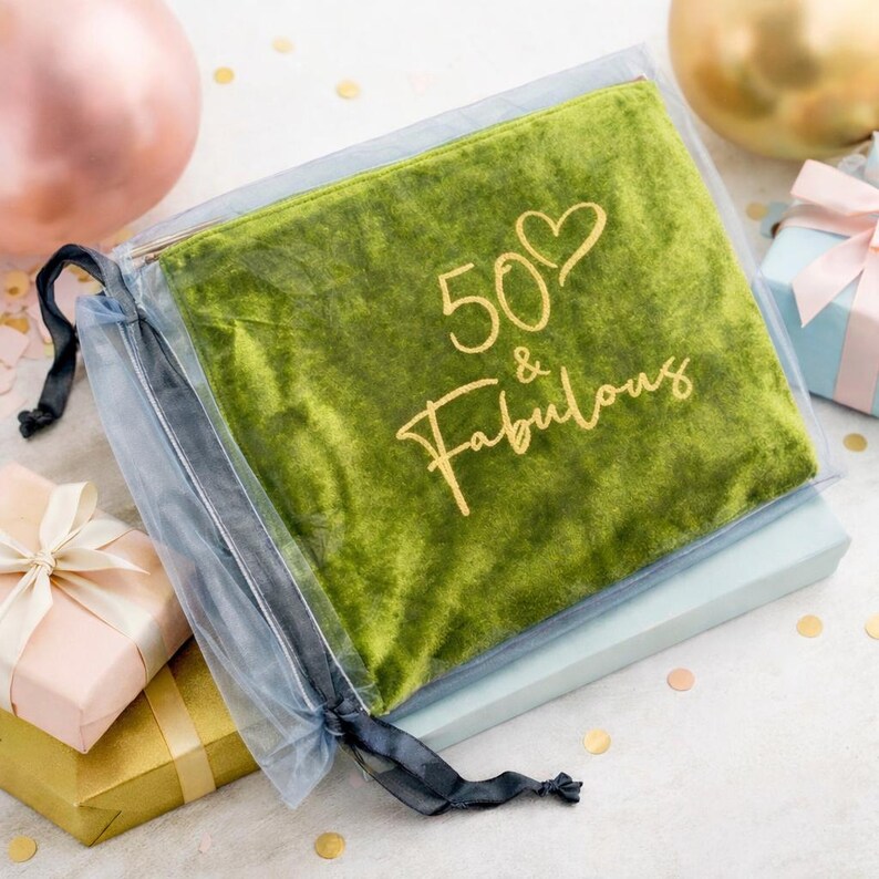 50 & Fabulous Pink Velvet Feel Makeup Bag, 50th Birthday Gift for Her ...