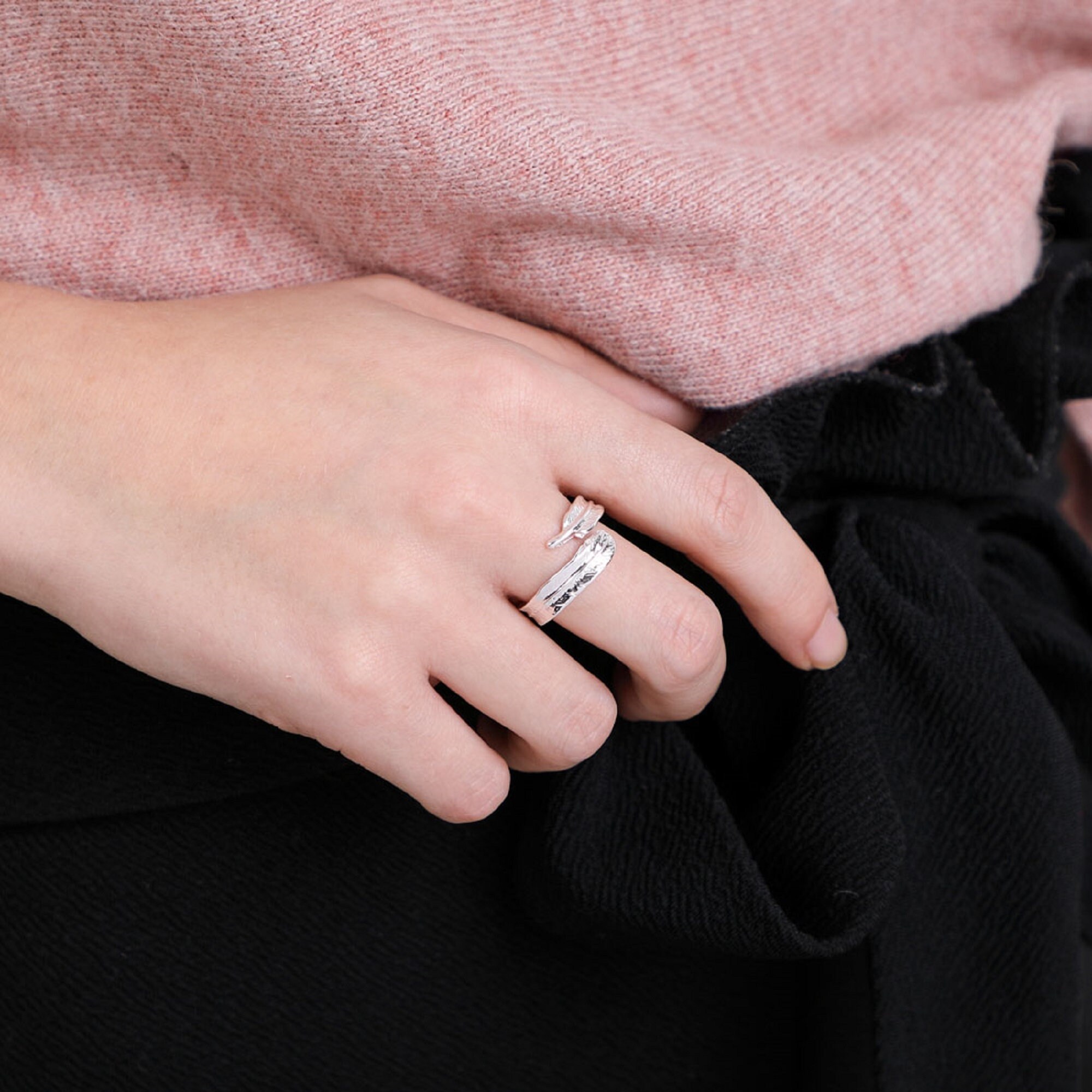 Feather Adjustable Ring Available in Silver Rose Gold and - Etsy UK