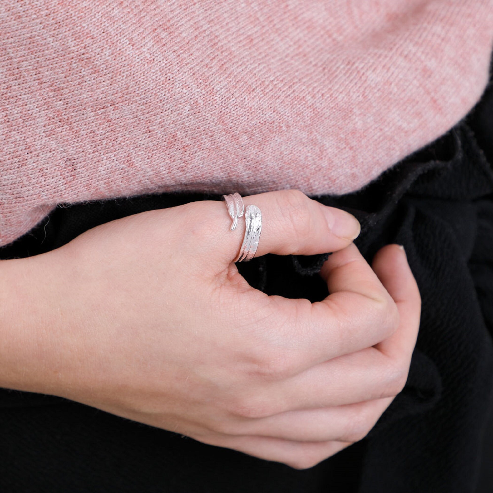 Feather adjustable Ring available in silver rose gold and | Etsy