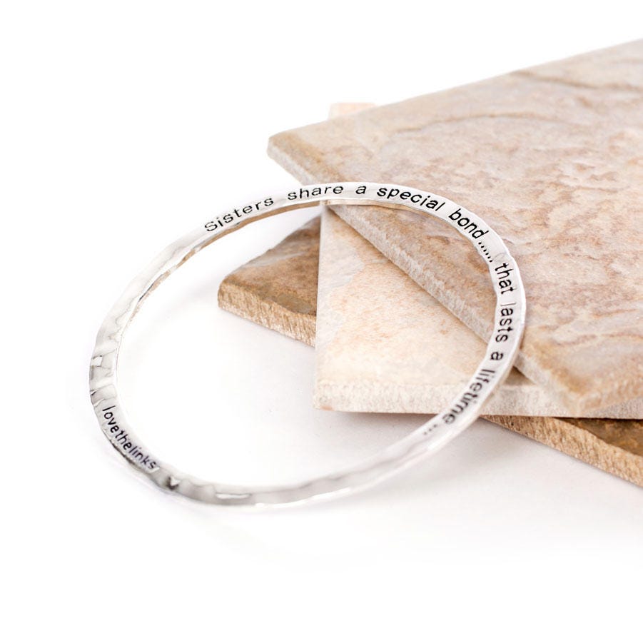 Sisters Slogan Hammered Bangle Etsy