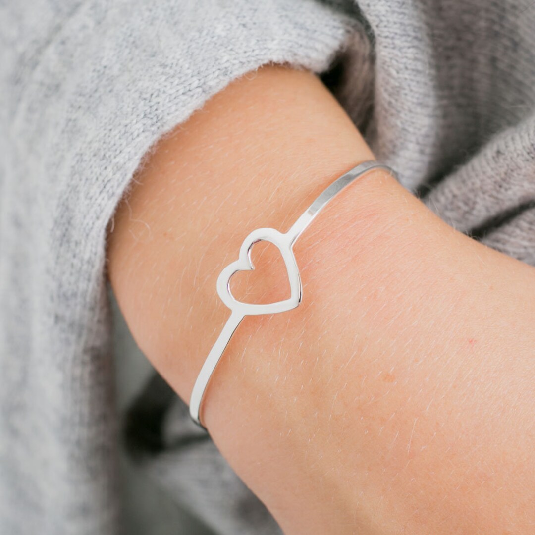 Simple Sterling Silver Heart Bangle, Friendship Bangle, Cadeau pour ...