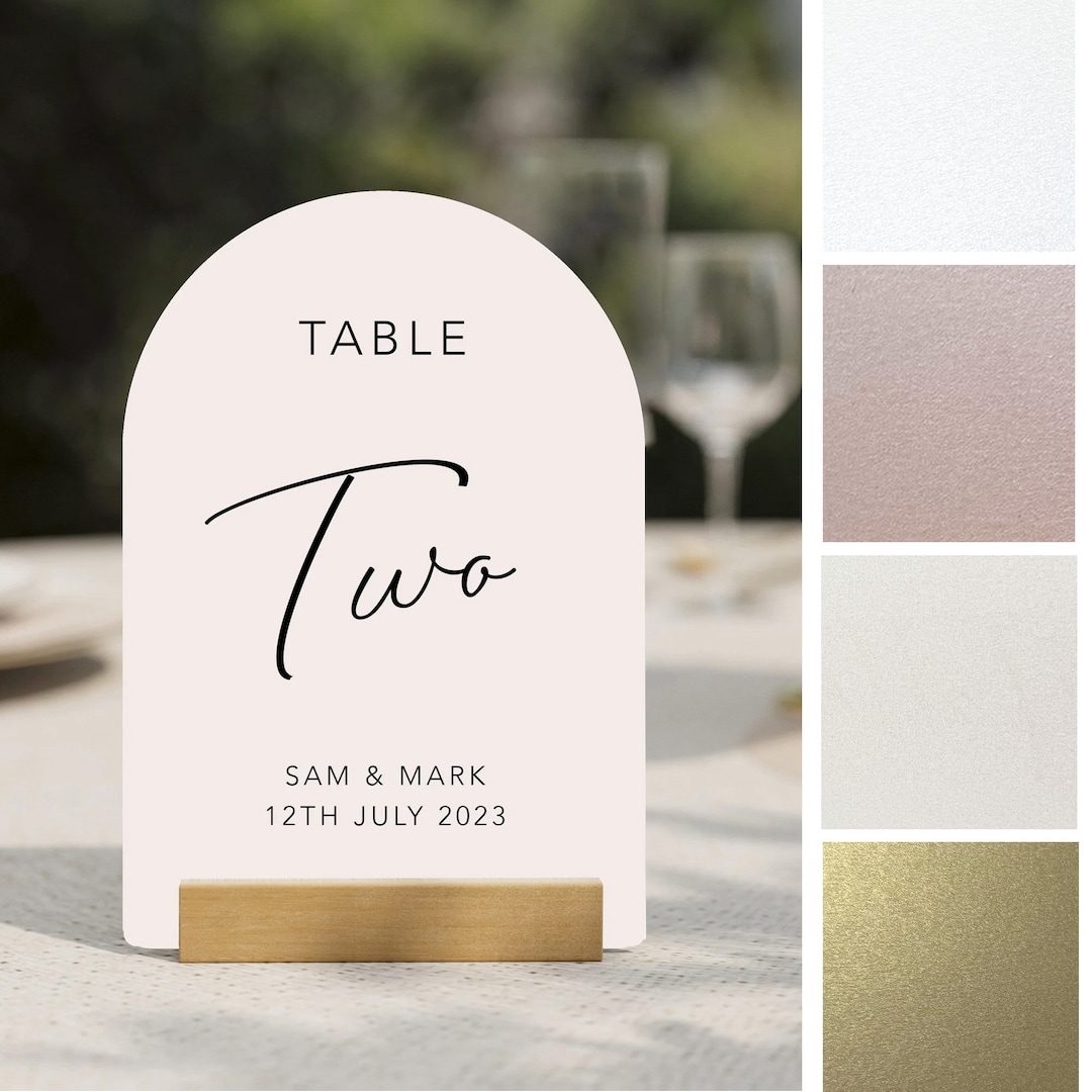 Arched Pearlescent Wedding Table Numbers: Personalized Black Ink - Etsy