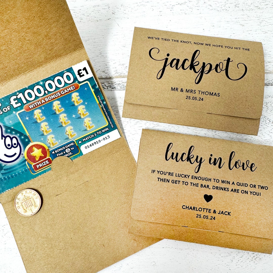 Personalised Wedding Favour Scratch Card Lottery Ticket Holder Wallet ...