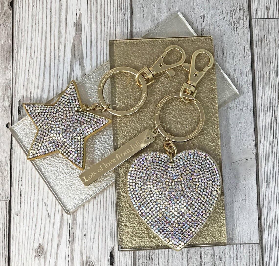 Personalised Sparkly Heart and Star Key Ring Gift for Her - Etsy UK