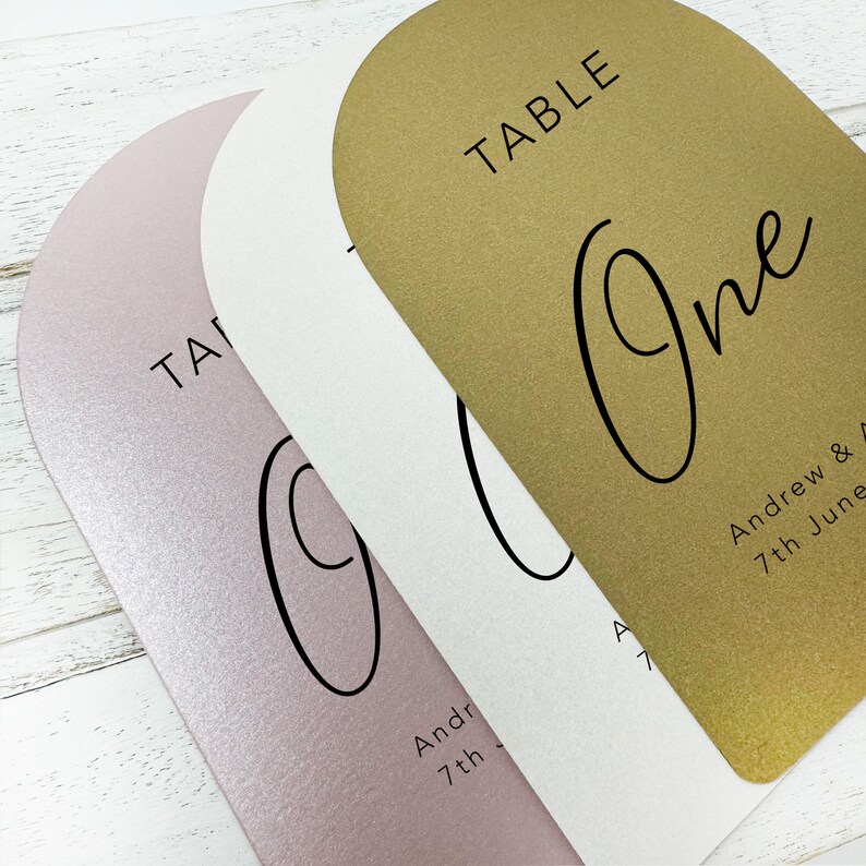 Arched Pearlescent Wedding Table Numbers: Personalized Black Ink - Etsy