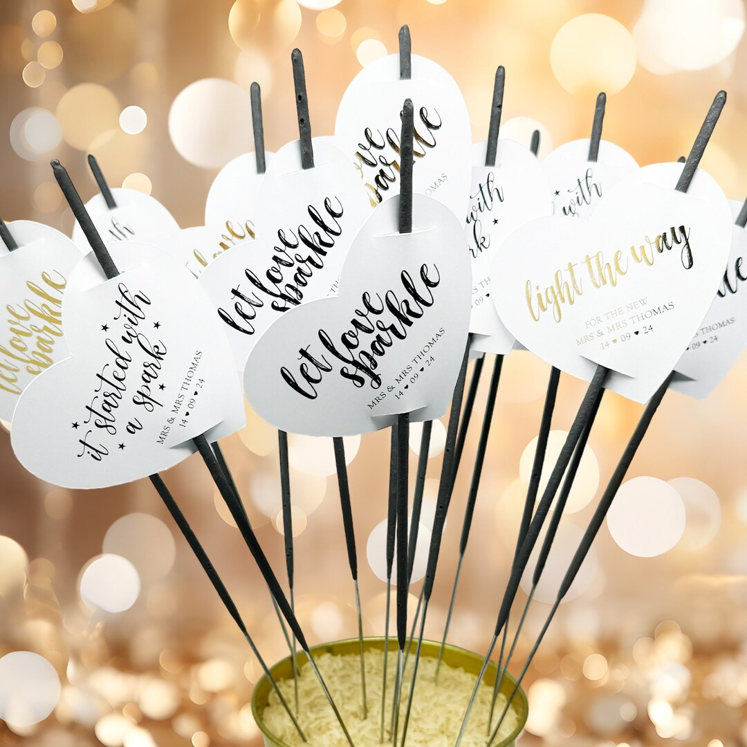 Heart Wedding Sparkler Tag, Personalised Heart Card for Sparkler ...