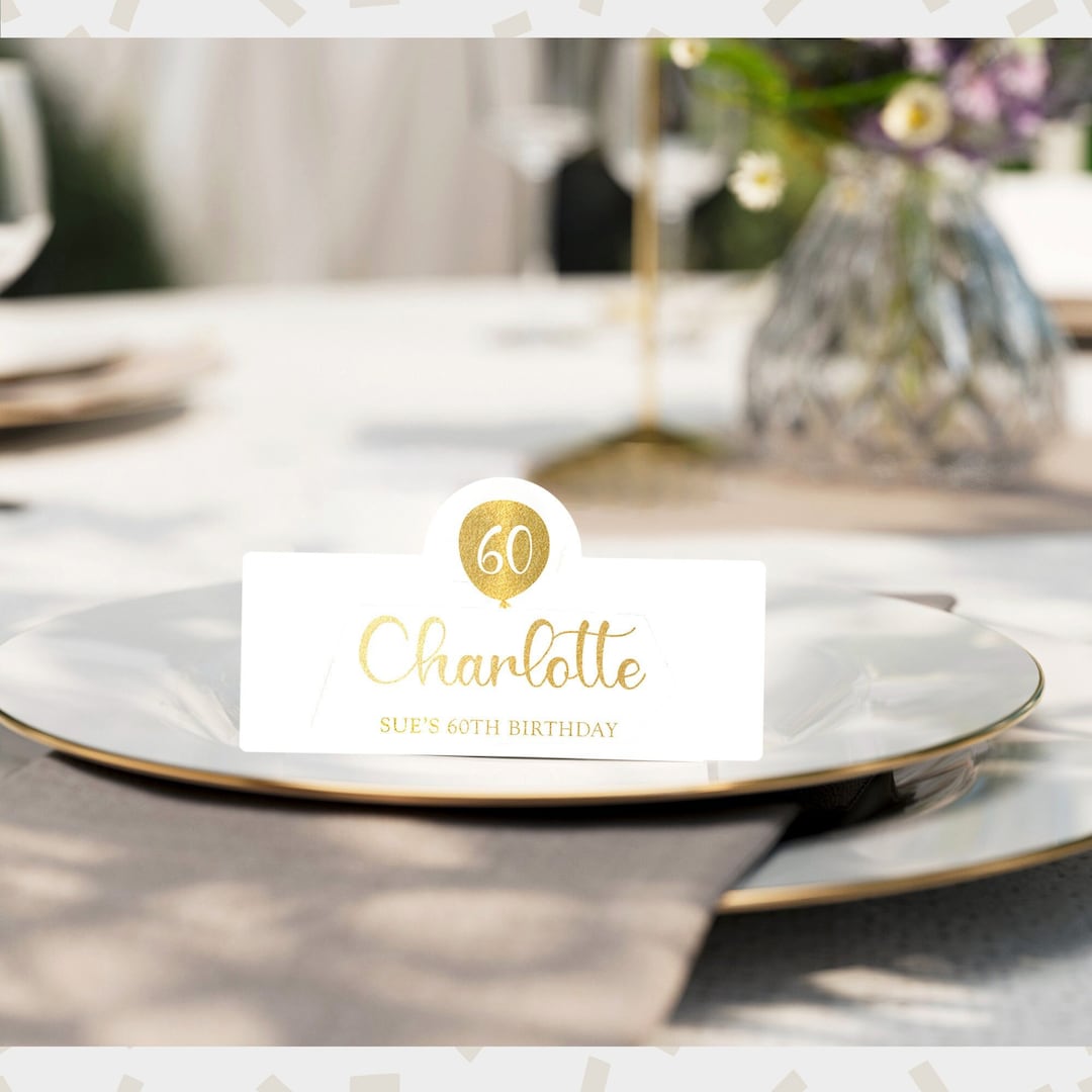 Personalised Birthday Place Cards: Gold Foil Party Name Cards - Etsy UK