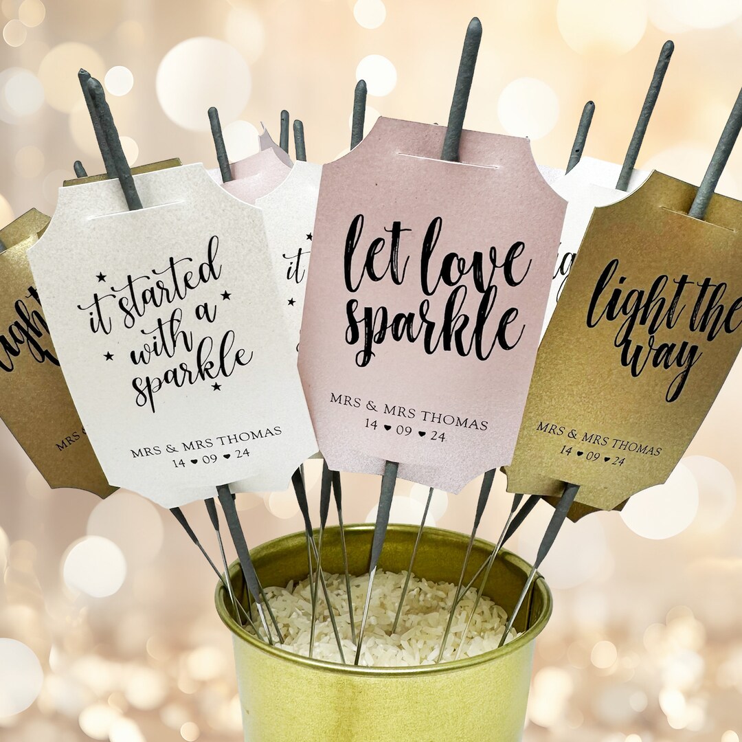 Personalised Pearlescent Ticket Wedding Sparkler Tag, Personalised Card for Sparkler, Wedding ...