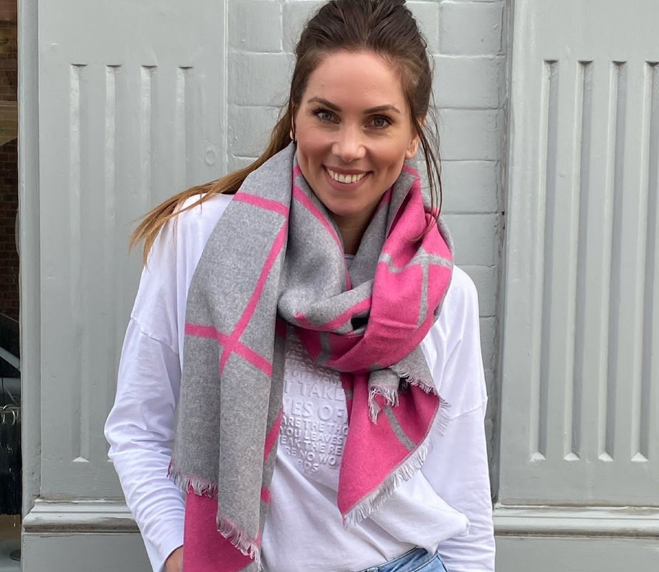 Pink and gray blanket scarf store