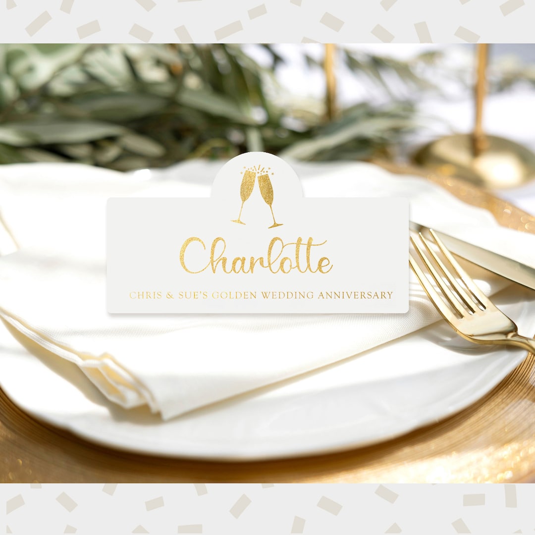 Gold Foiled Celebration Place Cards: Champagne Flute Design Place Cards ...