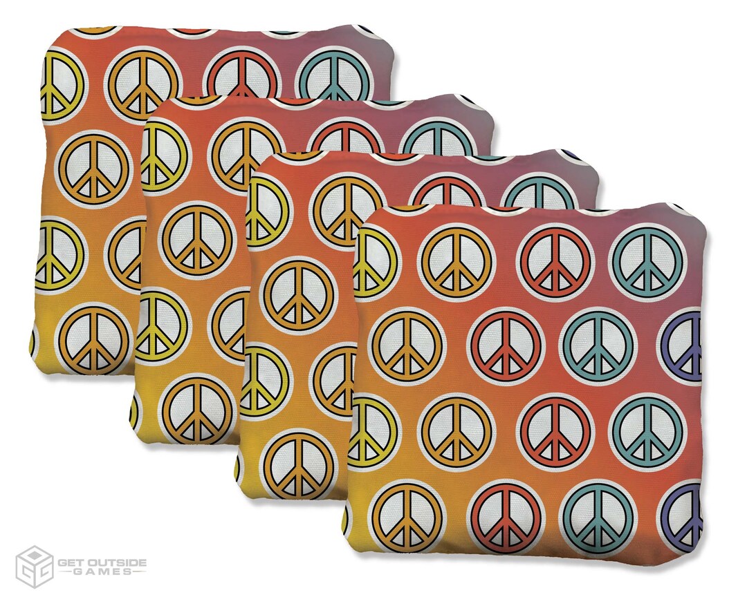 4 Peace Sign Premium Cornhole Bags | Corn or All Weather With Color ...