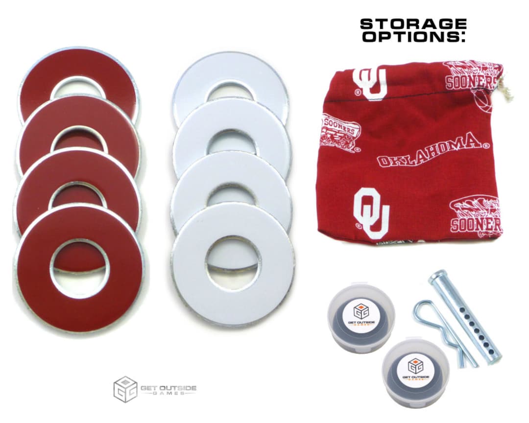 8 Oklahoma Sooners Color Vvashers W/ Storage Options - Washer Toss Game ...