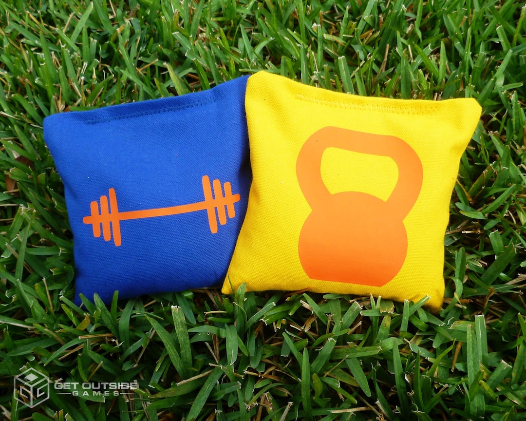 8 Barbell & Kettlebell Classic Series Cornhole Bags - Corn Filled - Etsy