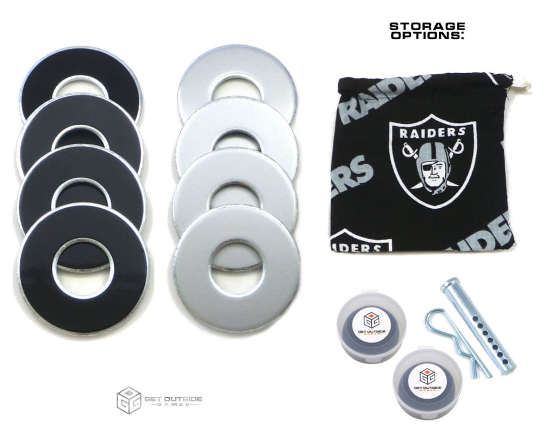 8 Oakland Raiders Color Vvashers W/ Storage Options - Washer Toss Game ...