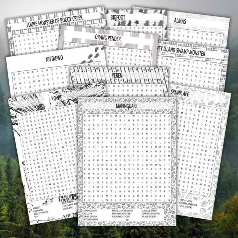 Cryptid Word Search Puzzles. 50 Cryptid Creatures in 50 Themed Puzzles ...