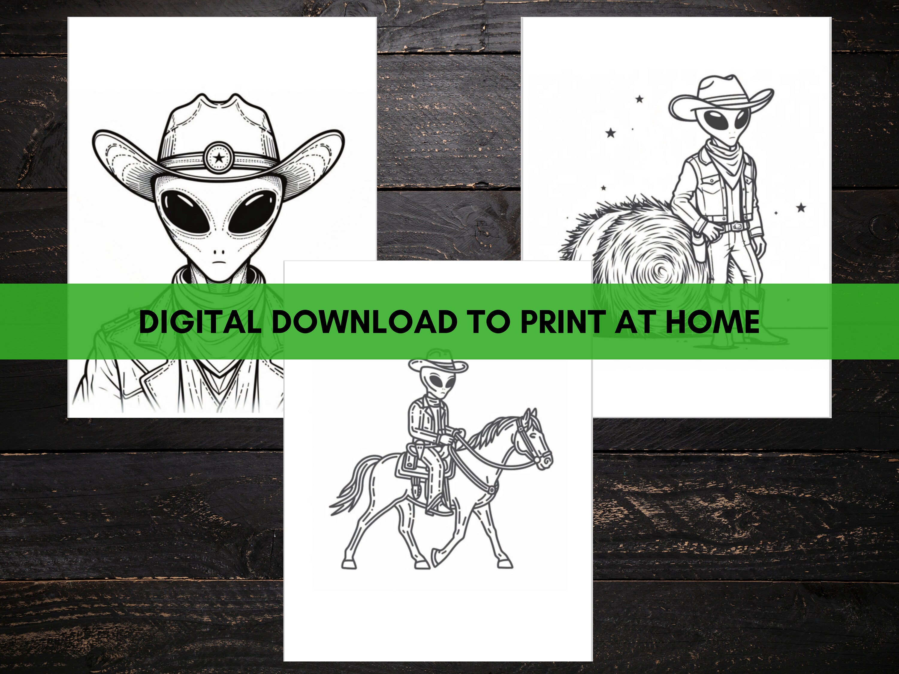 Alien Cowboy Coloring Book Digital Download. With Saloons, Rodeos ...