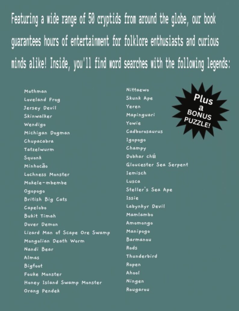 Cryptid Word Search Puzzles. 50 Cryptid Creatures in 50 Themed Puzzles ...