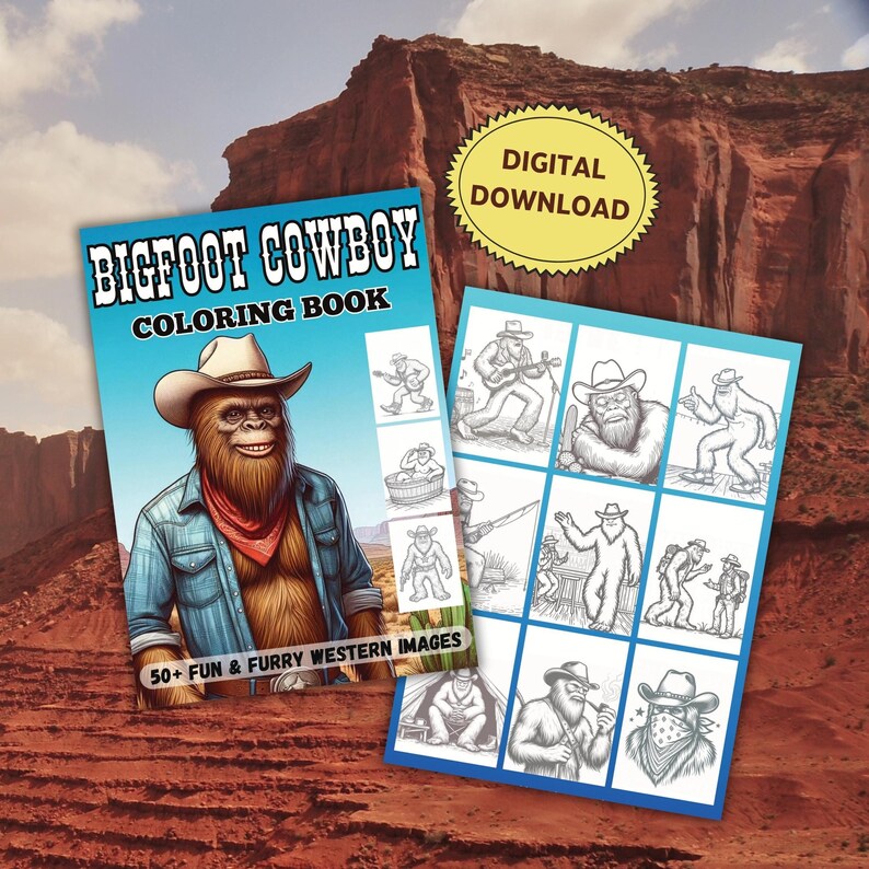 50 Bigfoot Cowboy Coloring Book Digital Download. AKA Sasquatch ...
