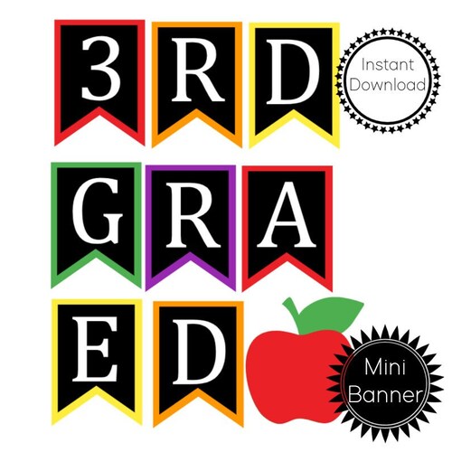 First Day of 3rd Third Grade Pennant Flag Printable Homeschool - Etsy