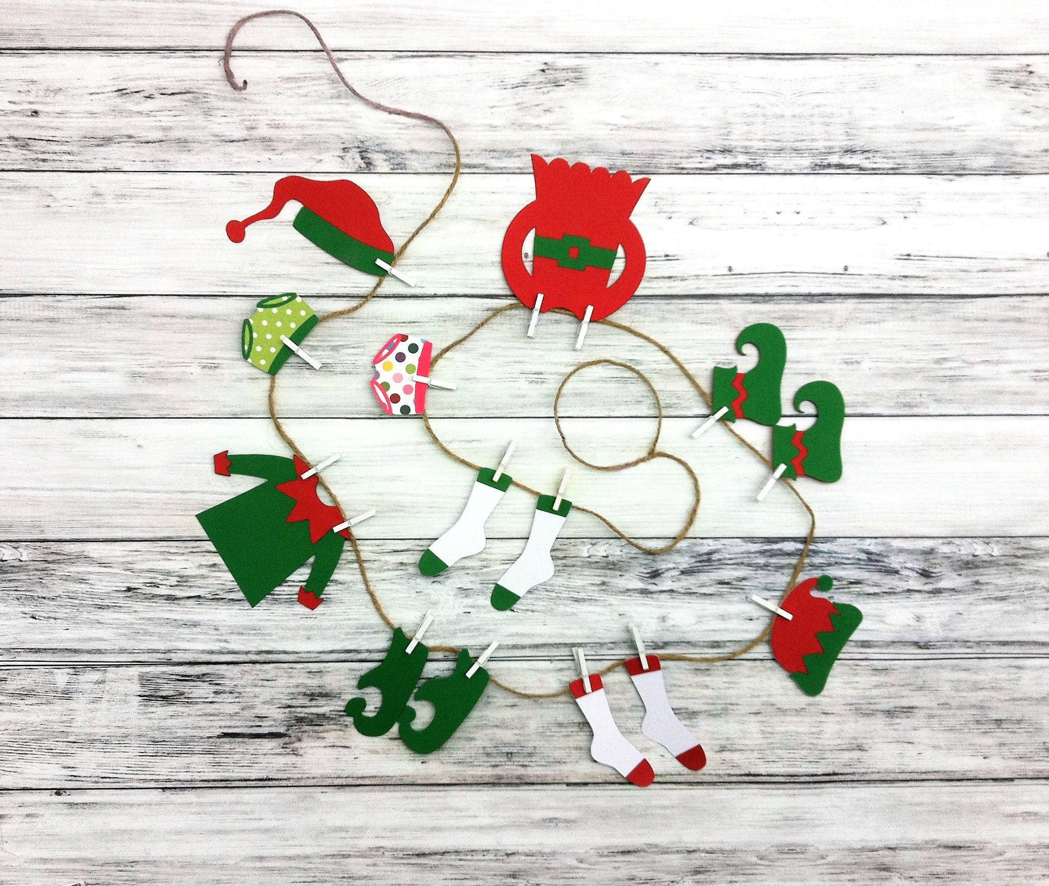 Elf Bunting / Clothes Line Garland / Christmas Banner / | Etsy
