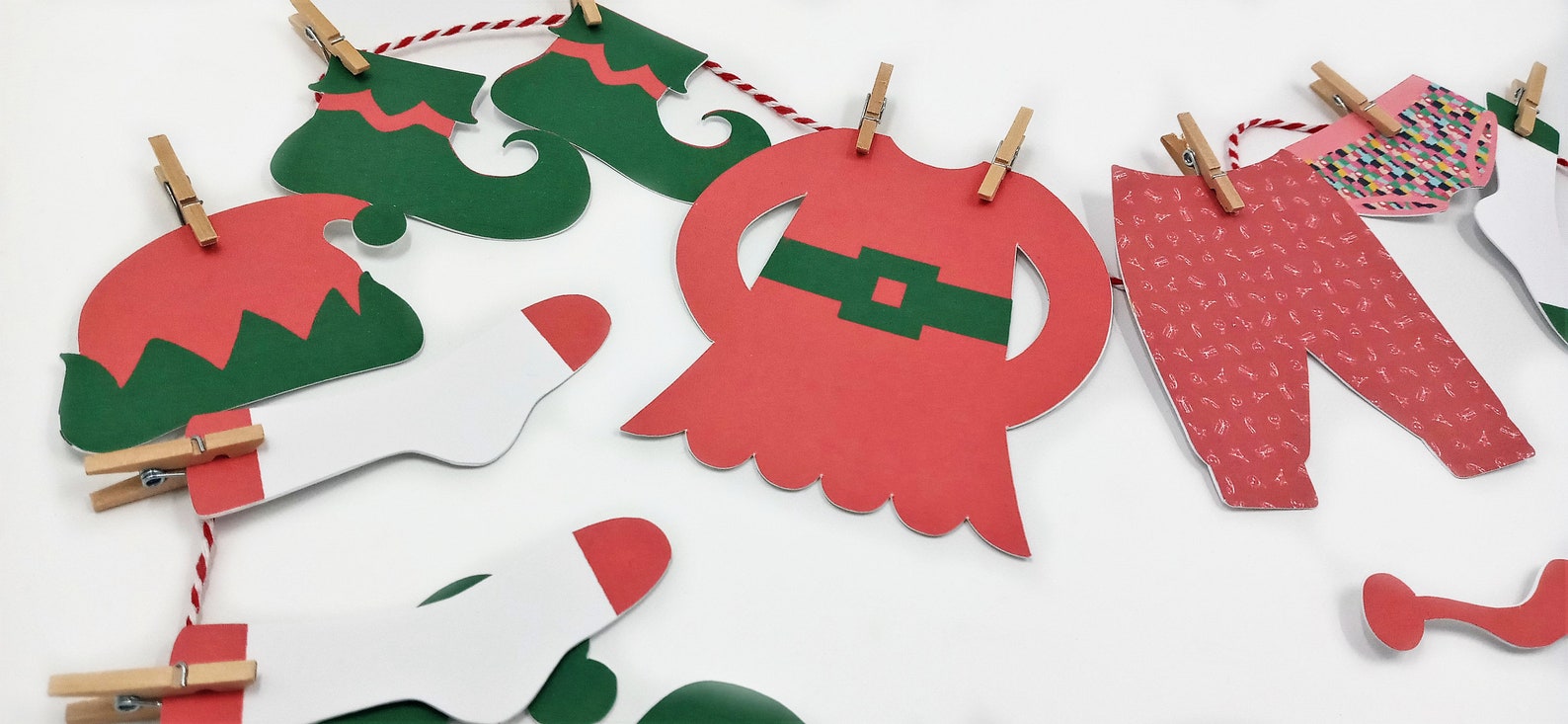 Elf Bunting / Clothes Line Garland / Christmas Banner / | Etsy