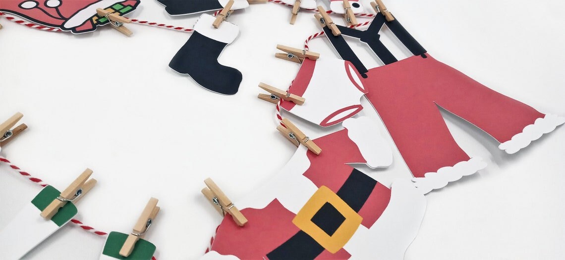 Elf Bunting / Clothes Line Garland / Christmas Banner / | Etsy