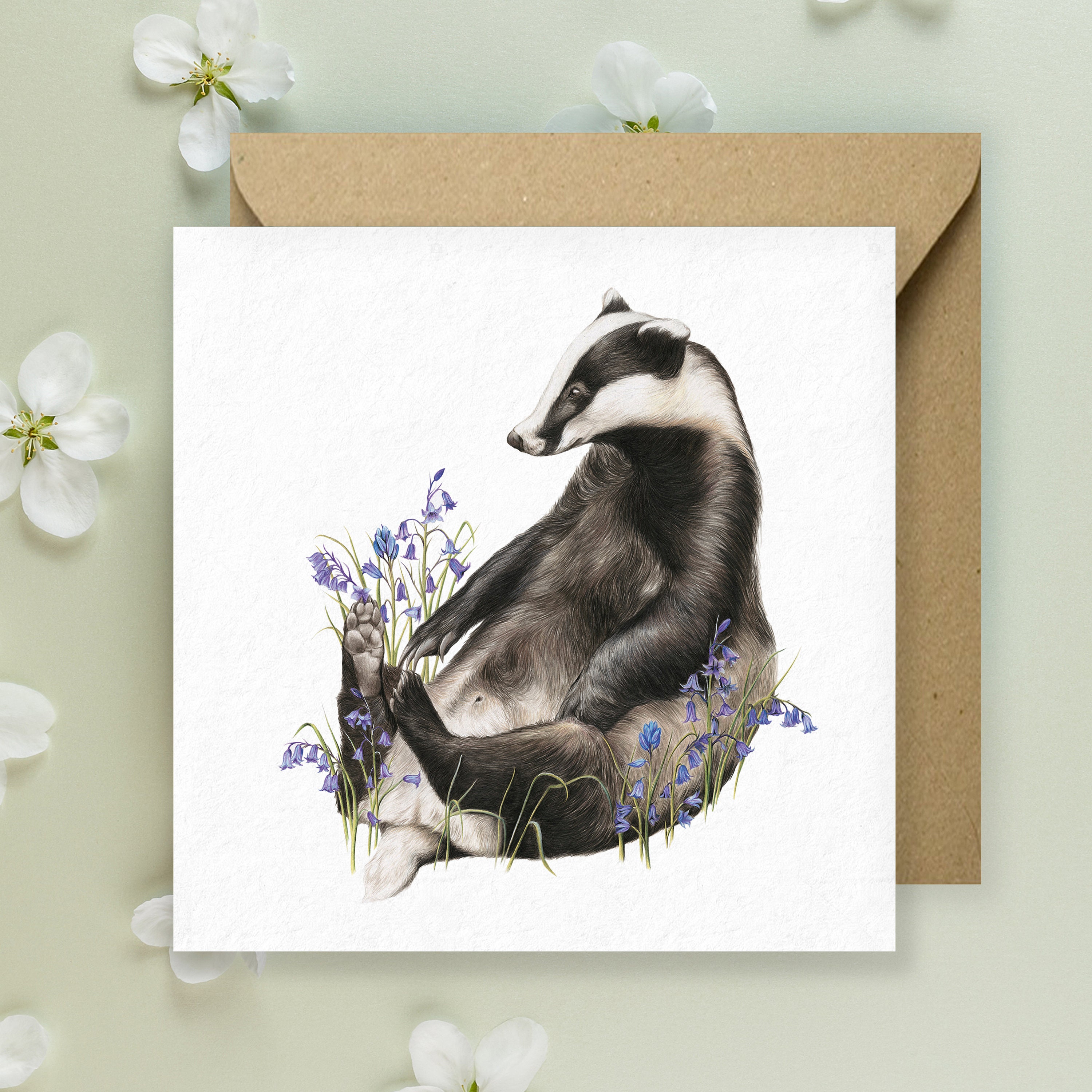 Bella Bluebell Badger Greeting Card, Blank Card, Thank You Card ...