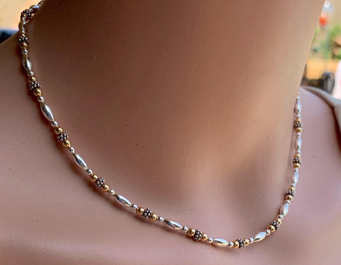 Silver and Gold Choker Necklace/Two Tone Layering | Etsy