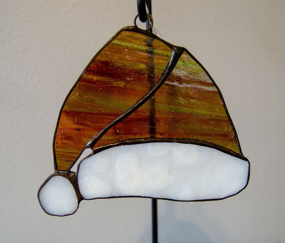 Handmade Stained Glass Santa Hat, Holiday Sun Catcher - Etsy