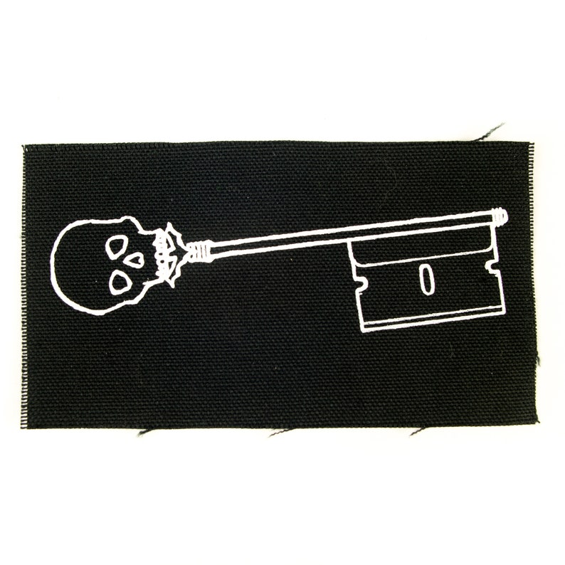 Skeleton Key Patch Print on Black Cotton Canvas | Etsy