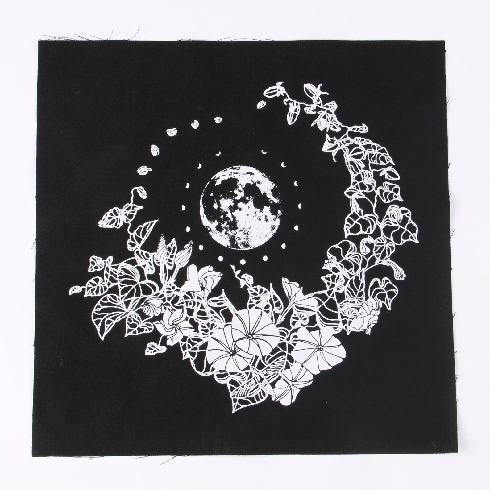 Moon Flower Back Patch Print on Black Cotton Canvas - Etsy