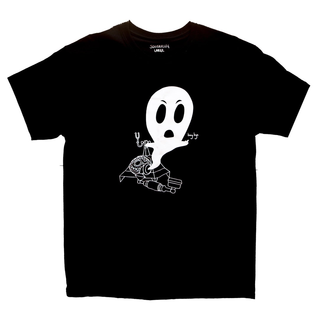 Ghosted T-shirt Screen Print of Ghost and Telephone on Black Shirt - Etsy