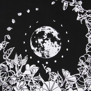 Moon Flower Back Patch Print on Black Cotton Canvas - Etsy