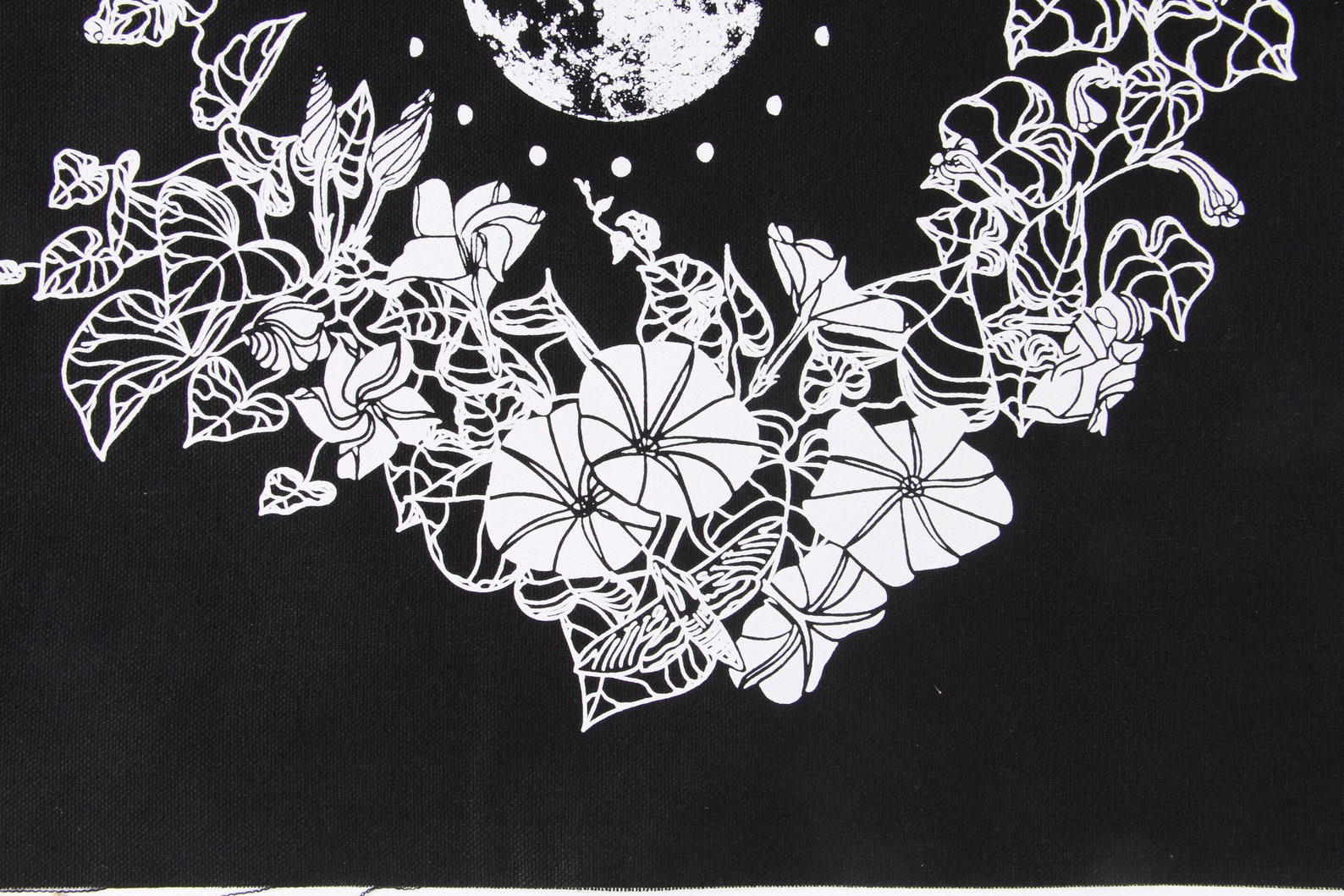 Moon Flower Back Patch Print on Black Cotton Canvas - Etsy