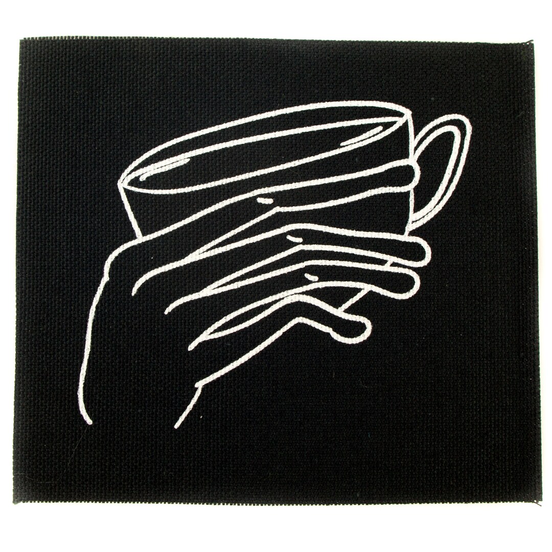 Alien Hand Holding Cup Patch Print on Black Cotton Canvas - Etsy