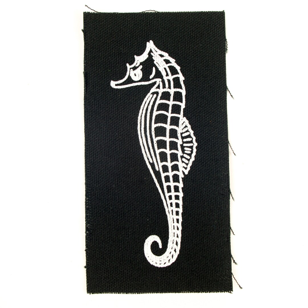 Seahorse Patch Print on Black Canvas Sea Horse - Etsy