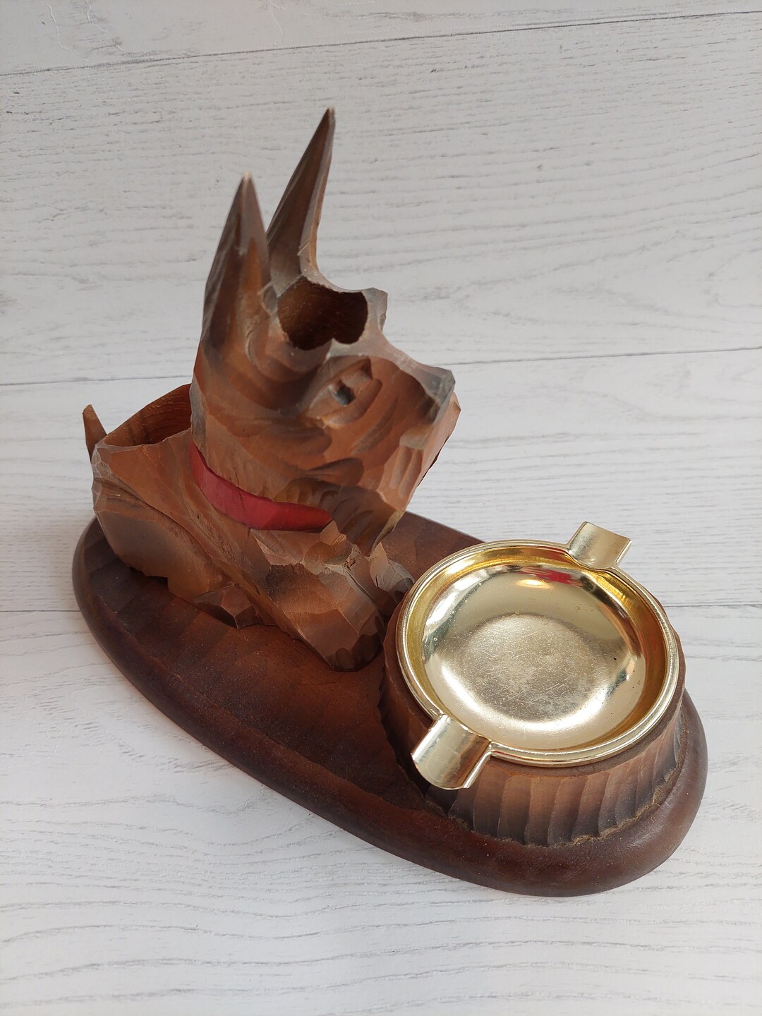 Vintage Wooden Scottie Dog Ashtray Cigarette Pipe Match Holder ...