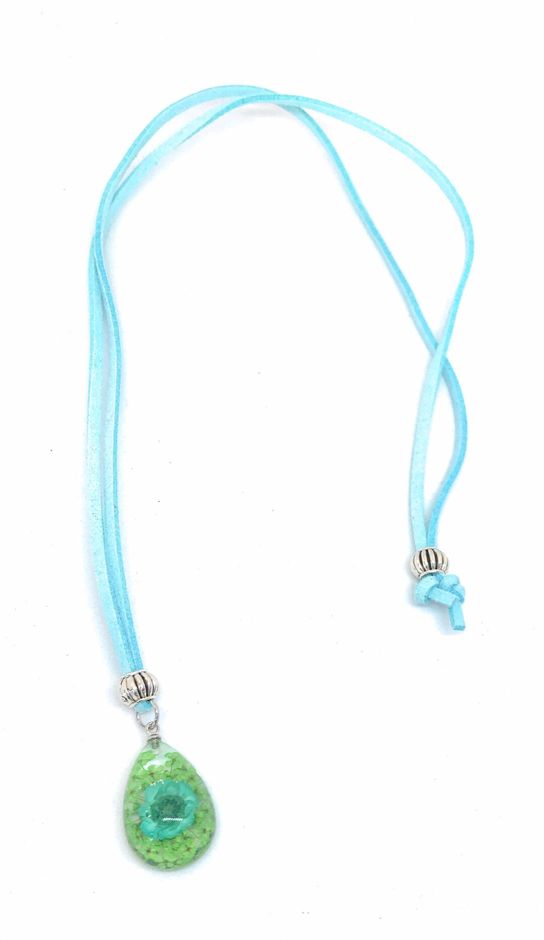 Real Jasmine Flower Necklace, Acrylic Teardrop Pendant, Adjustable Faux ...
